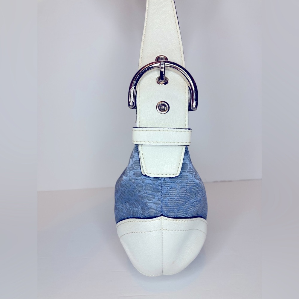 Coach Small Blue Signature Canvas Bag W/ Ivory Leathe… - Gem